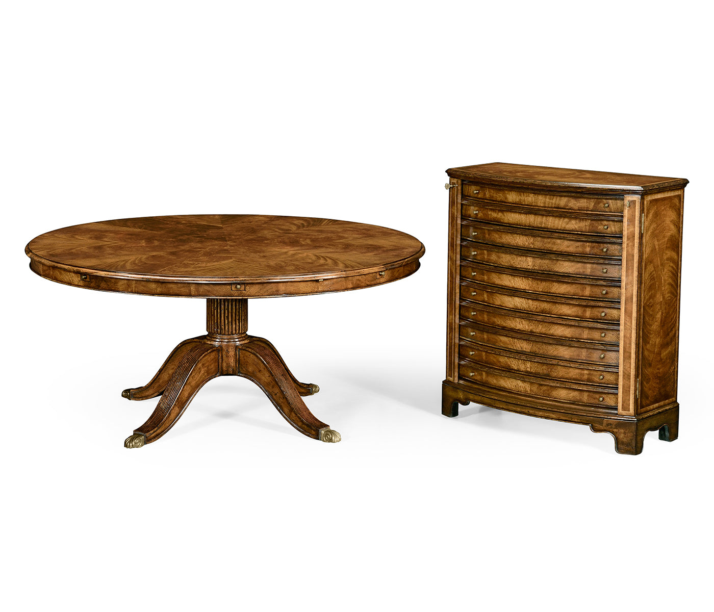 Windsor Collection - 66" Walnut extending circular dining table with s ...