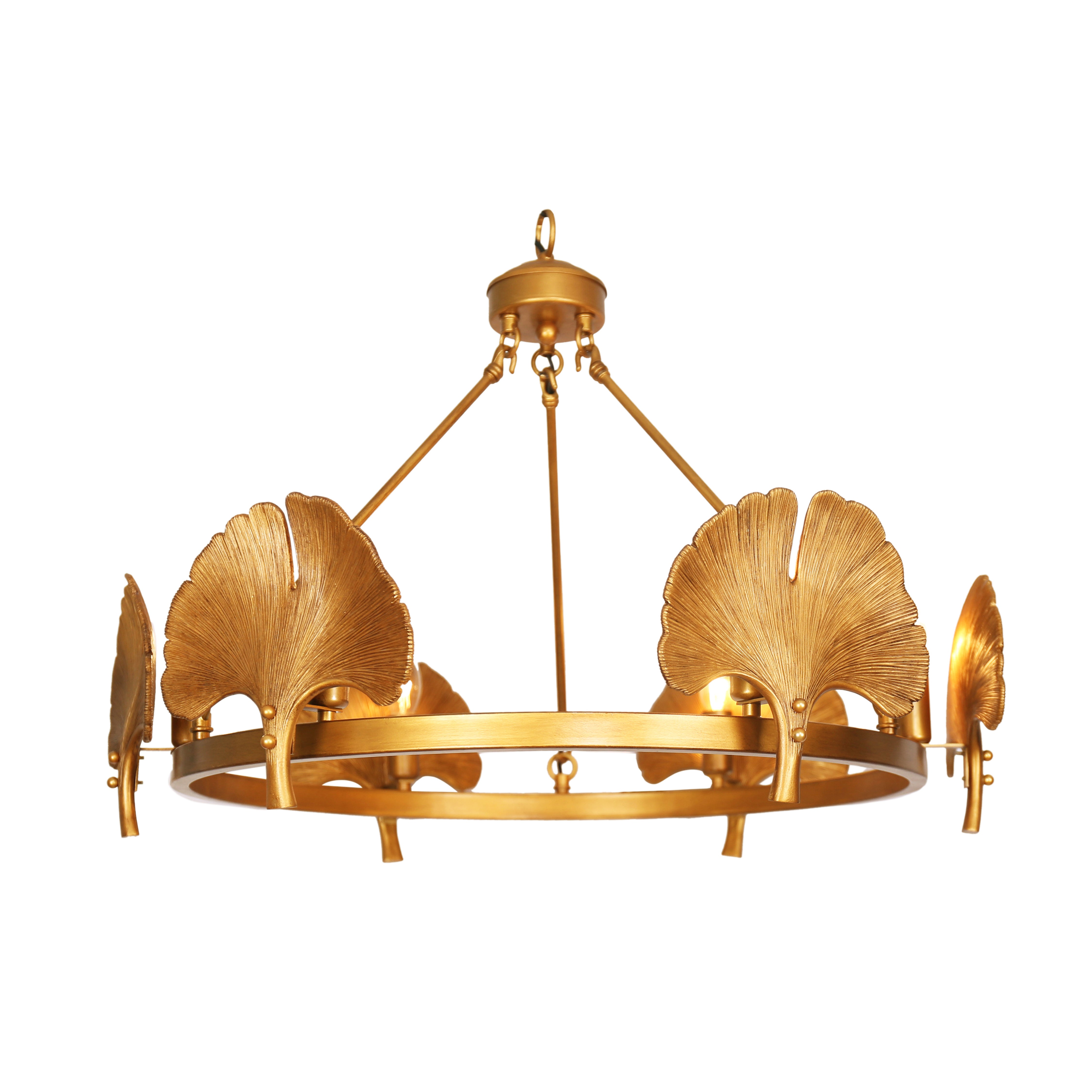 METAL 6 LIGHT GINKO LEAF CHANDELIER, GOLD – Al Rugaib Furniture