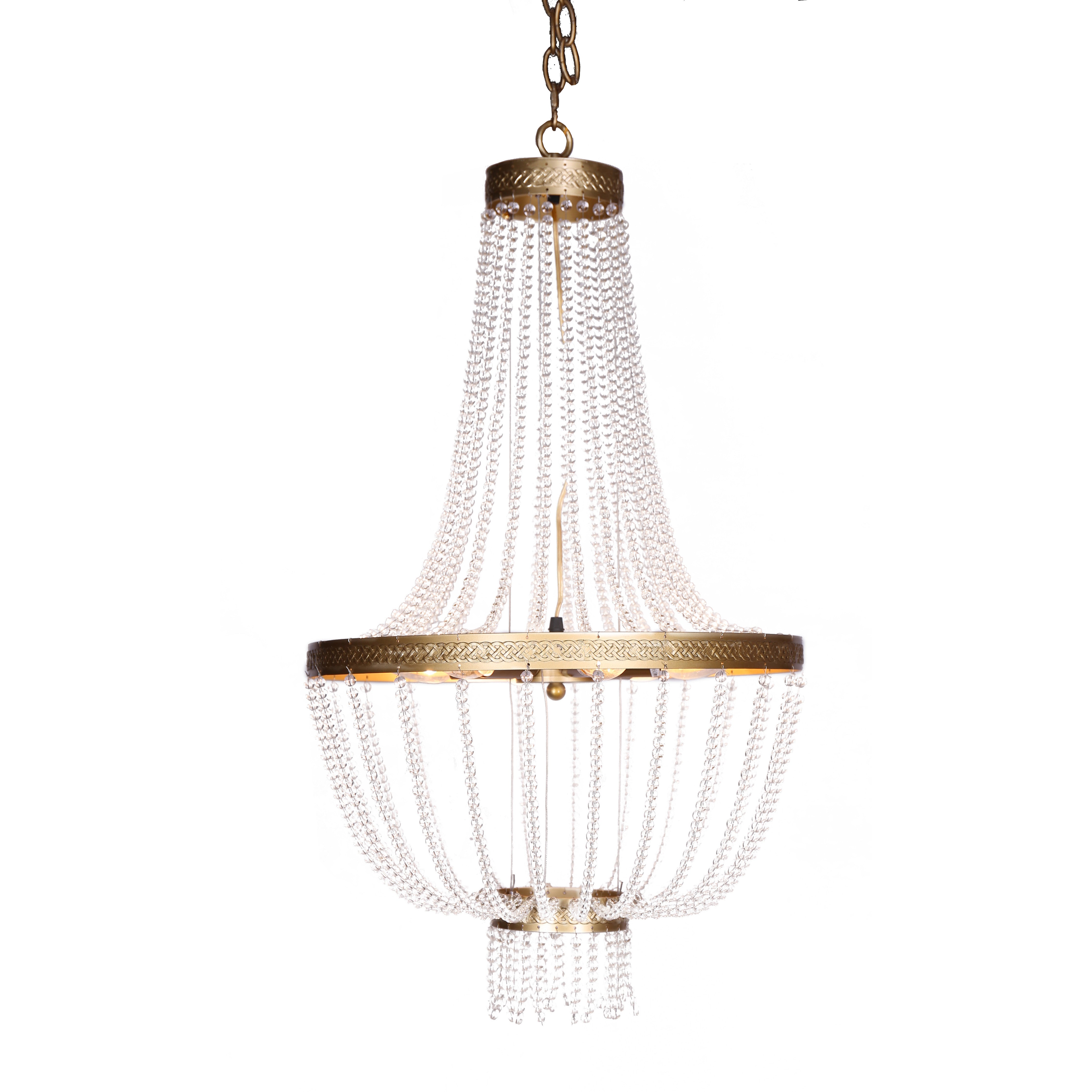 CRYSTAL BEAD 6 LIGHTS CHANDELIER, GOLD - Al Rugaib Furniture