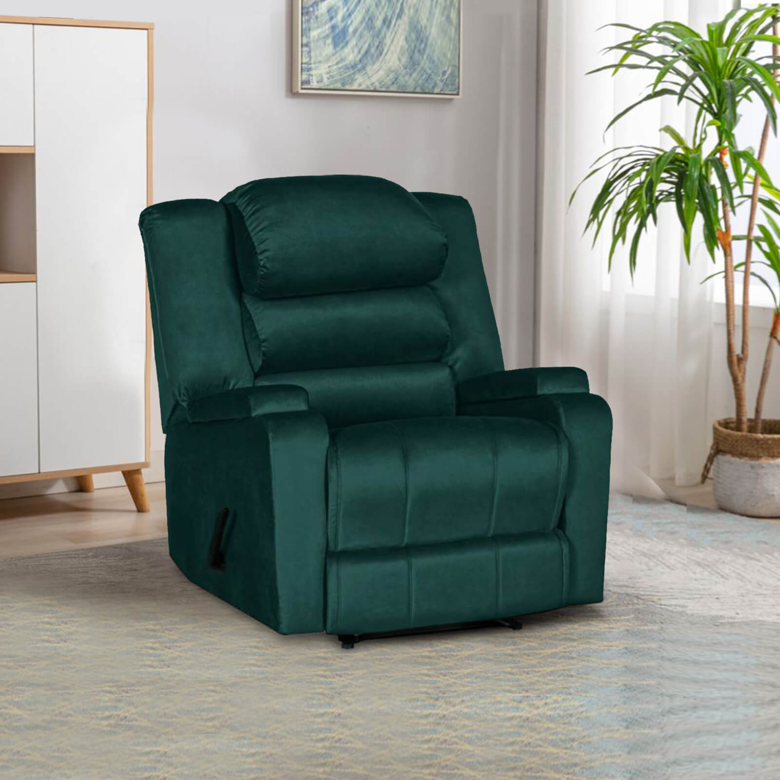 Velvet Rocking & Rotating Recliner Chair with Storage Box - Dark Green ...