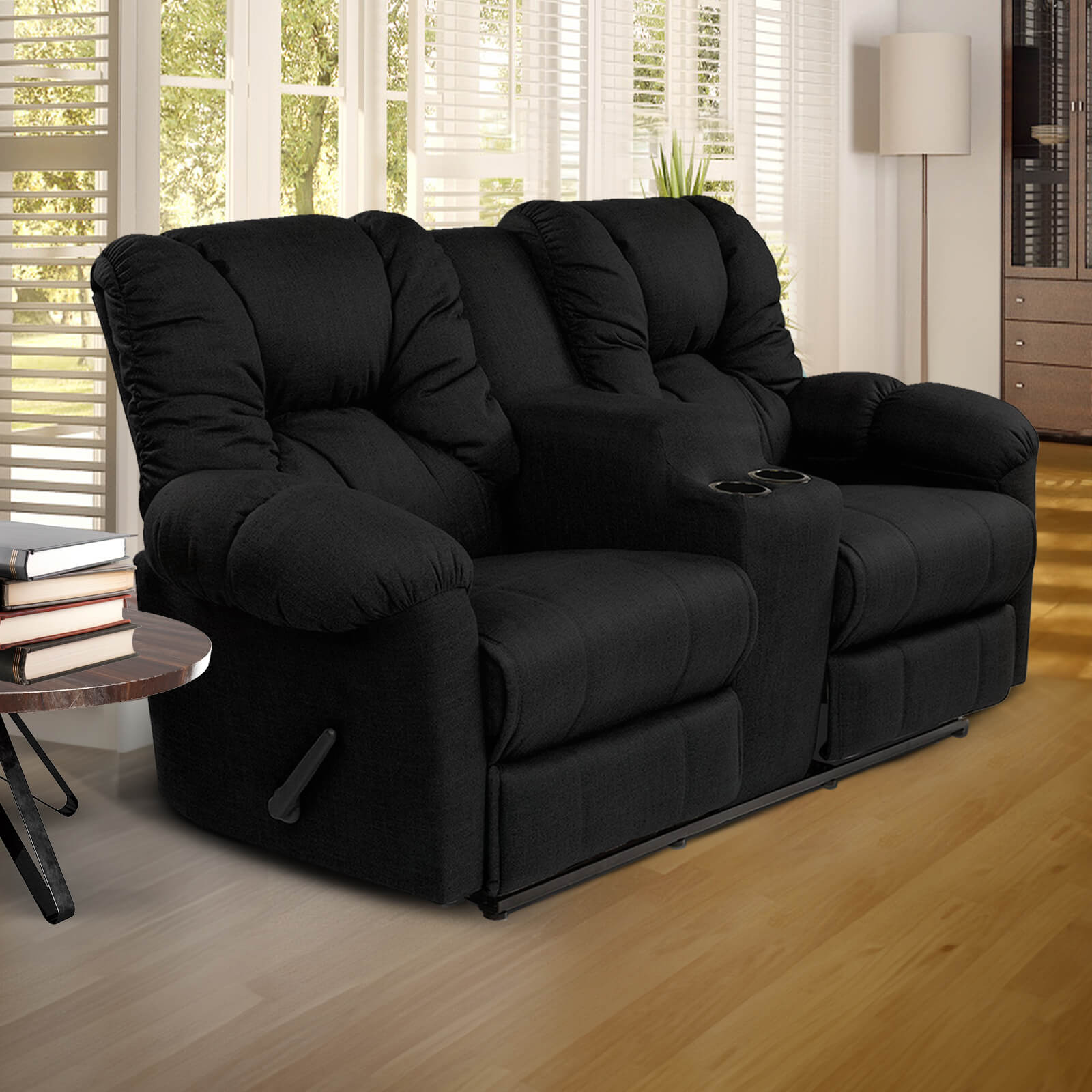 Linen Double Cinematic Recliner Chair with Cups Holder - Black ...