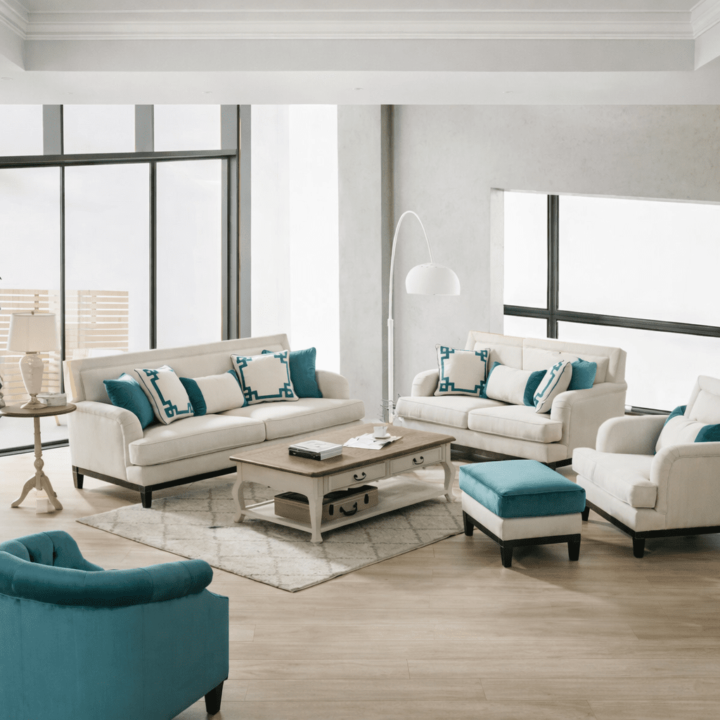 Greek Key Off White Sofa - Al Rugaib Furniture