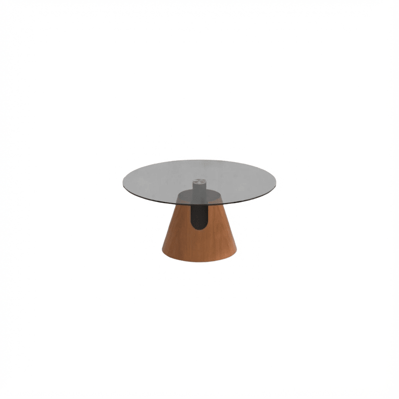 Marble Round Glass and Wood Coffee Table Set 1+6 – Dark Brown with a P ...