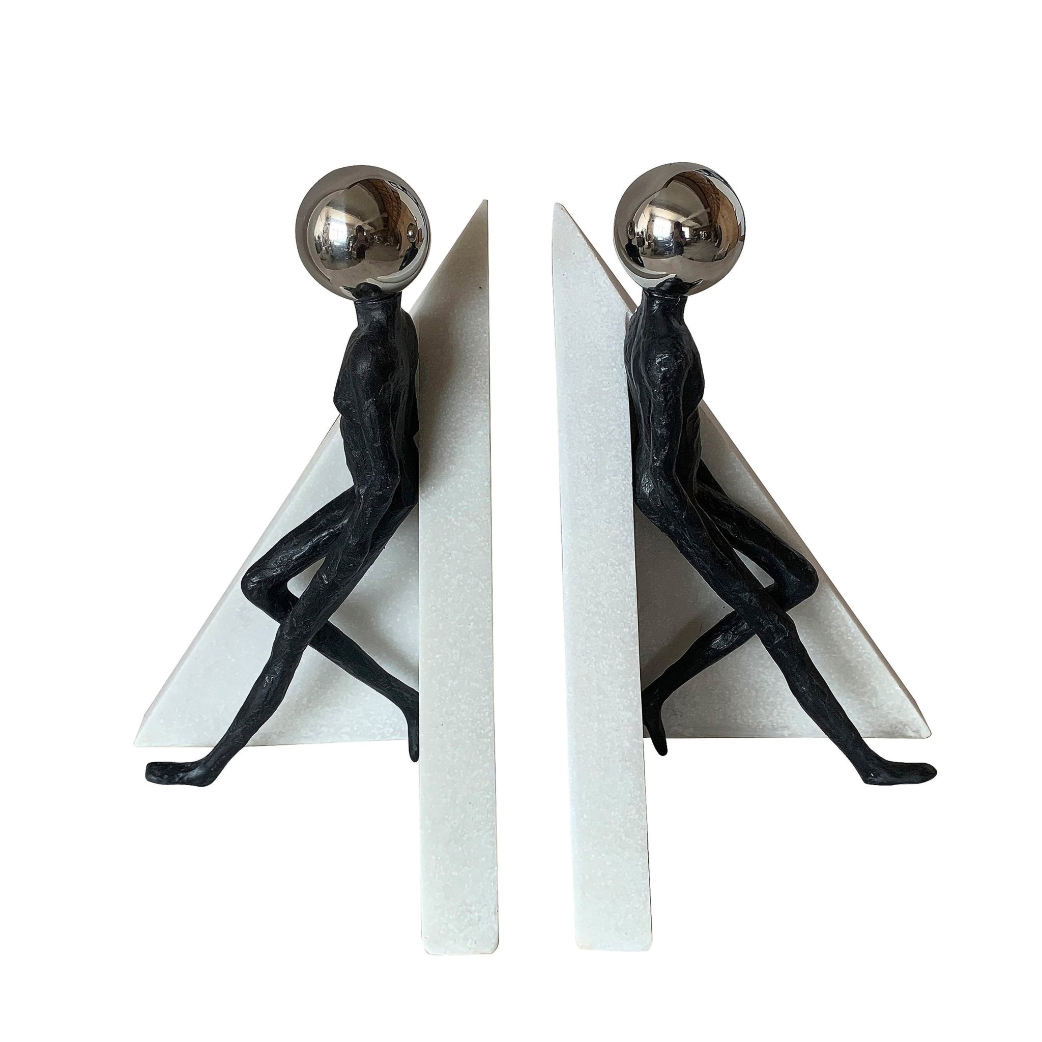 S/2 11" Crestone Figure Bookends With Steel Sphere - Al Rugaib Furniture