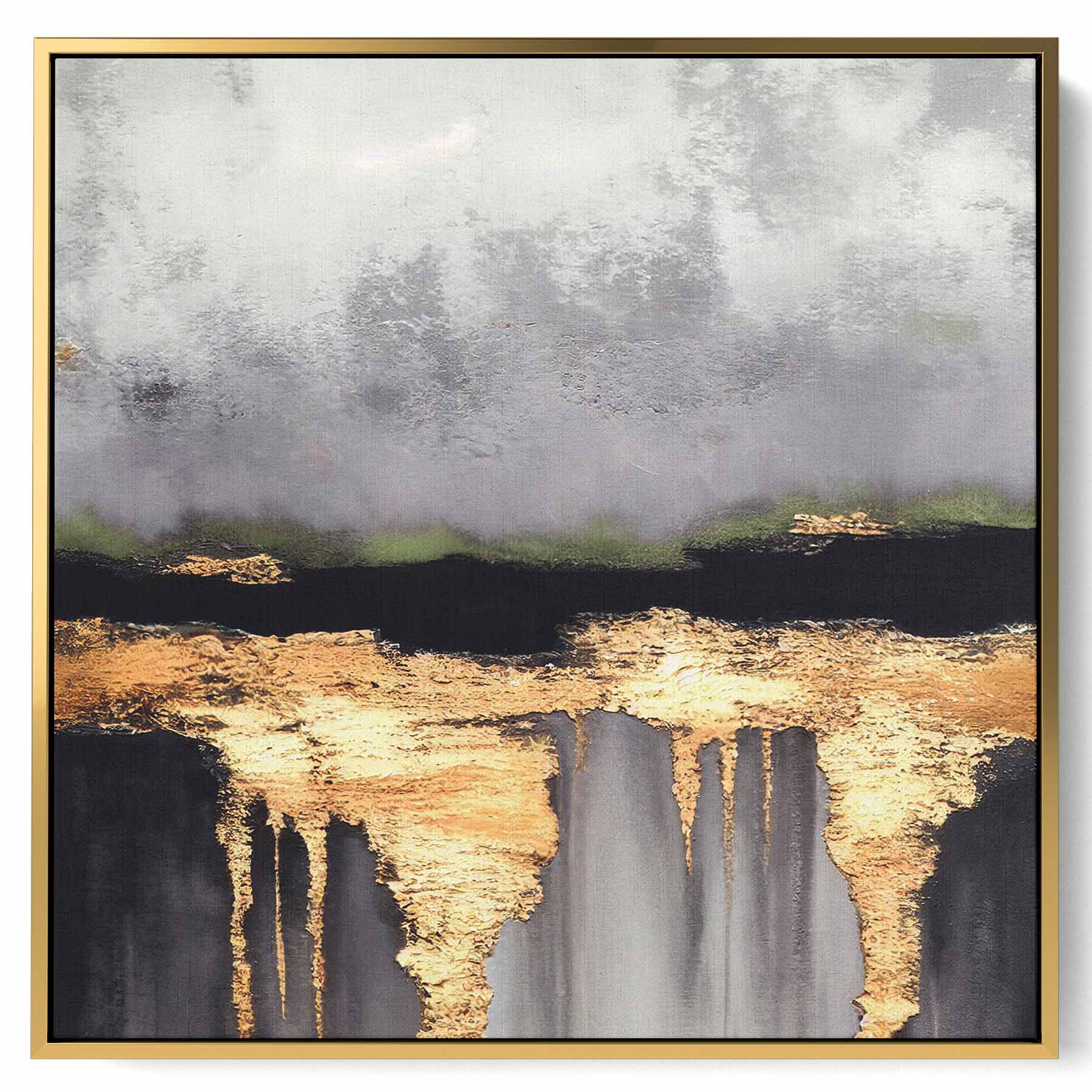 Square Canvas Wall Art Stretched Over Wooden Frame with Gold Floating ...