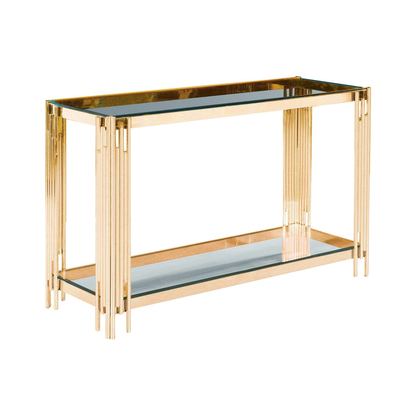 STAINLESS STEEL & GLASS CONSOLE TABLE, GOLD KD - Al Rugaib Furniture