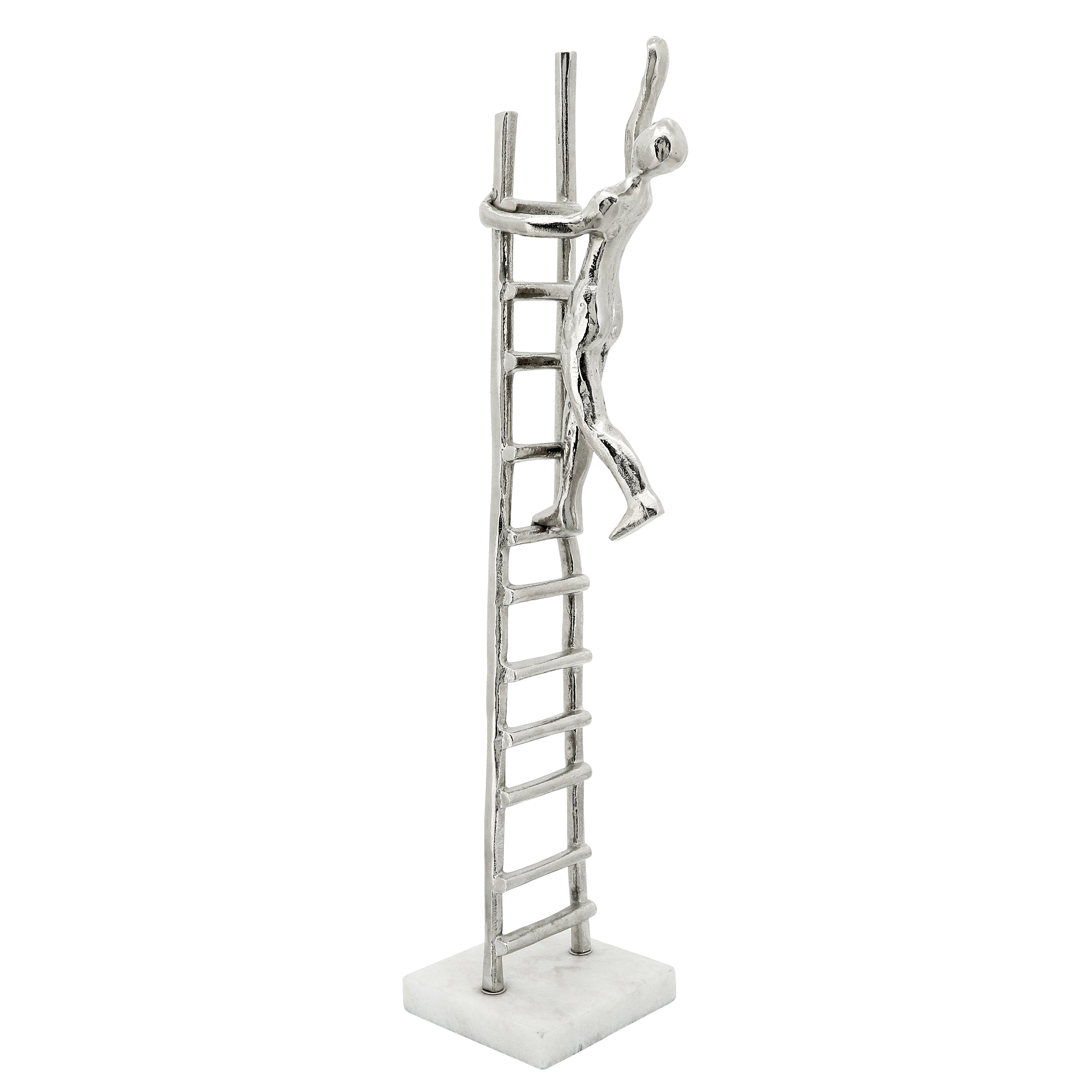 Metal Man Climbing Ladder, Marble Base, Silver - Al Rugaib Furniture